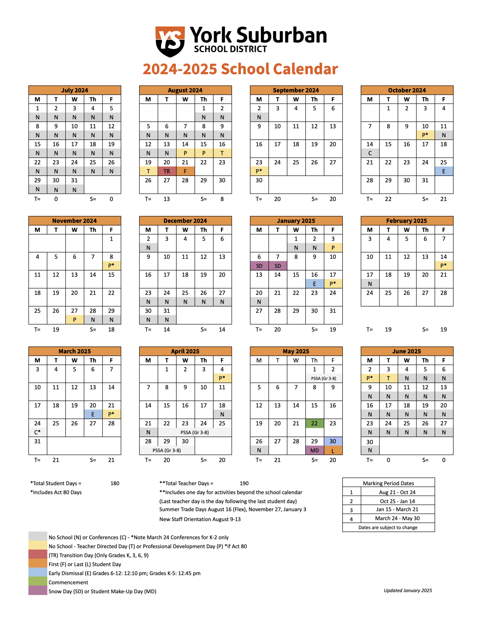 District Calendar – York Suburban School District